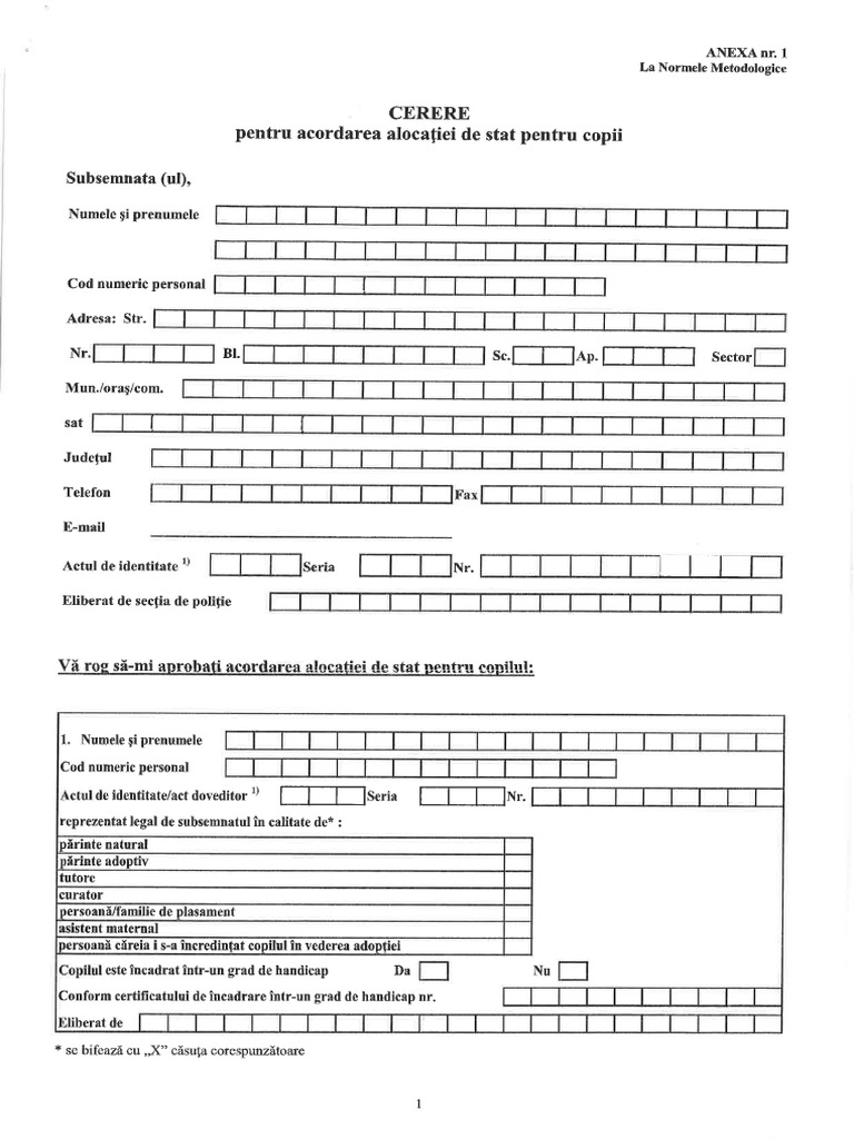 Cerere Pentru Acordarea Alocatiei de Stat PDF | PDF