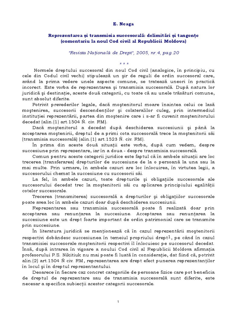 Reprezentarea Si Transmiterea Succesorala-Delimitari Si Tangente (E ...