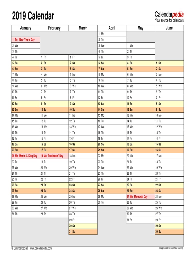 2019 Calendar Landscape 2 Pages Linear | PDF | Public Holiday | Observances