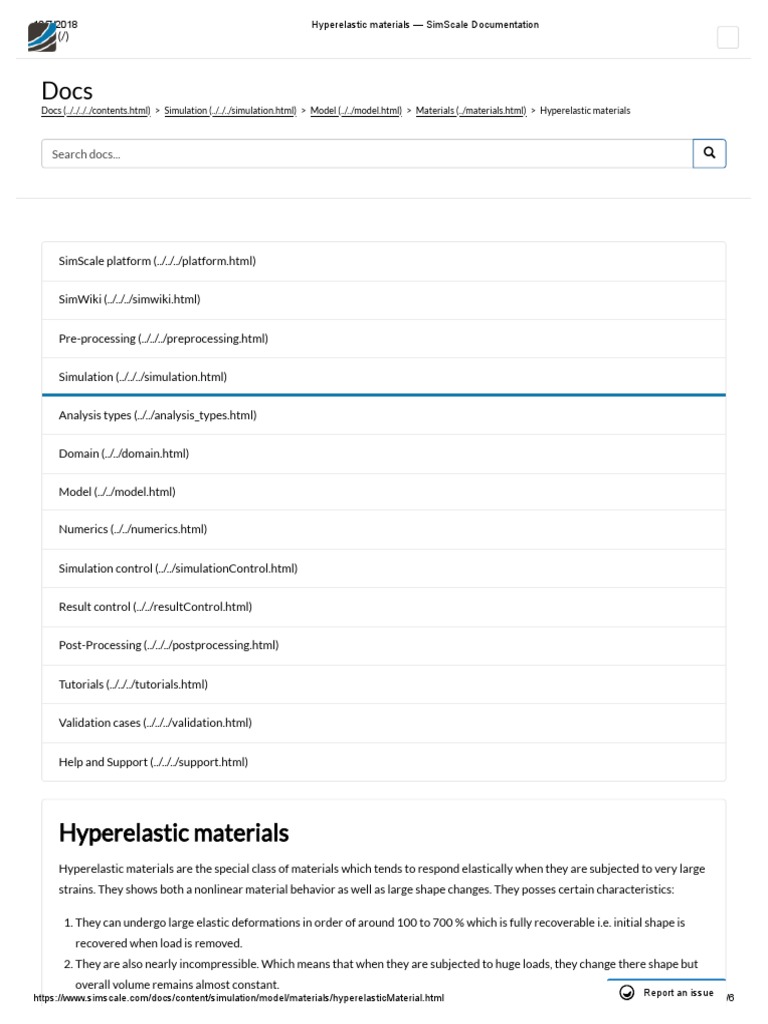 Hyperelastic Materials - SimScale Documentation | PDF | Deformation (Engineering) | Elasticity ...