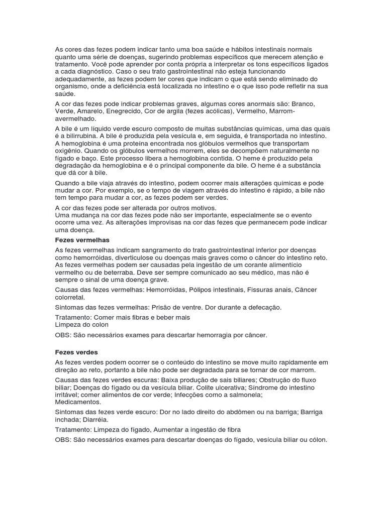 Cores das Fezes e Seus Significados | PDF | Fezes | Bile