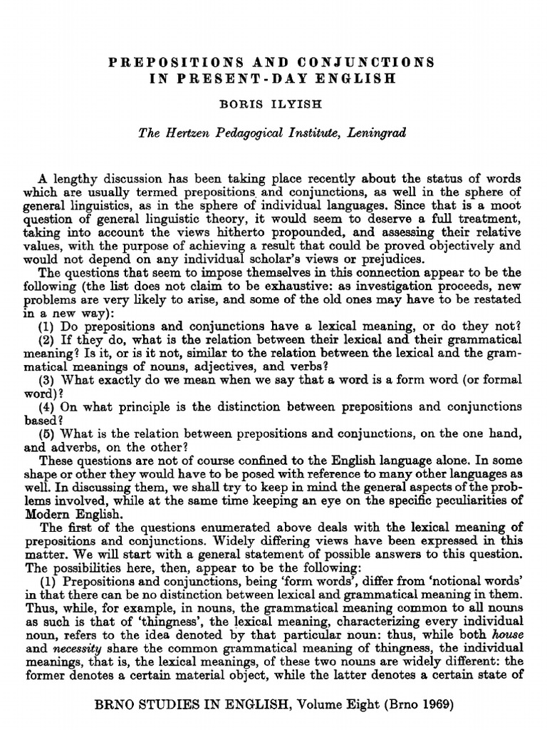 ILYISH. 1969. Prepositions and Conjuctions in Present-Day English | PDF ...