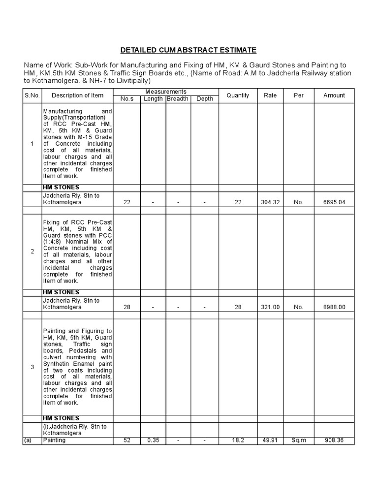 HM & KM Stone Manufacturing Estimate | PDF | Precast Concrete | Road
