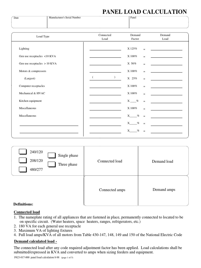 Panel Load Calculation Sheet | PDF | Hvac | Power (Physics)
