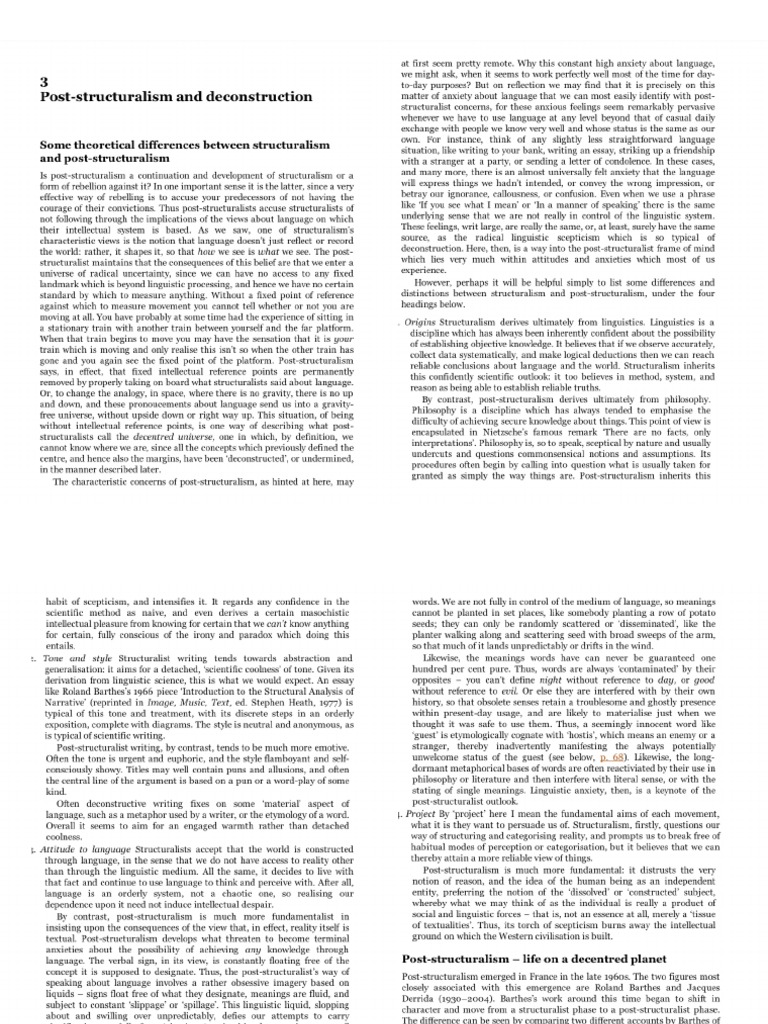 Structuralism vs. Post-Structuralism Explained | PDF | Deconstruction ...