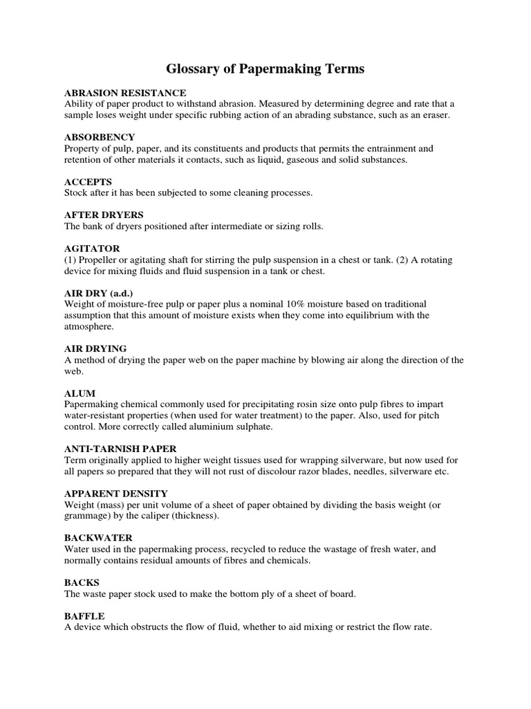 Papermaking Terms Glossary | PDF | Pulp (Paper) | Paper