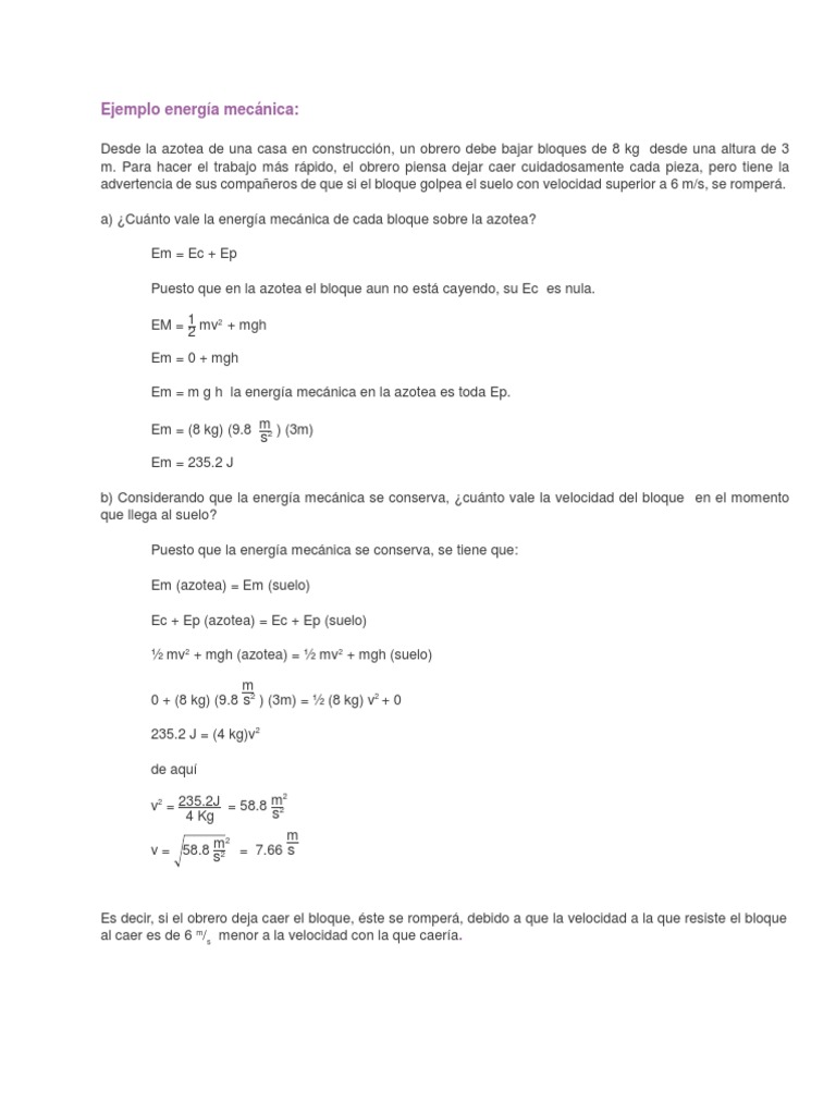 Ejercicio Energía Mecanica | PDF