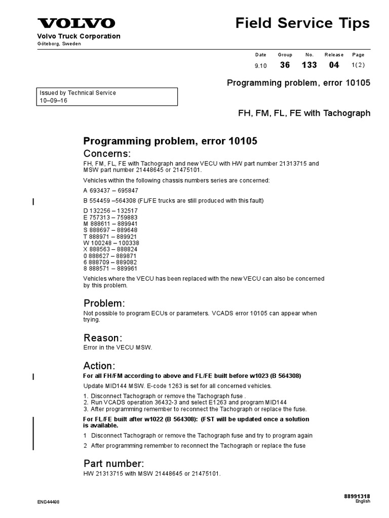 Volvo ECU Programming Error 10105 Fix | PDF | Commercial Vehicles ...