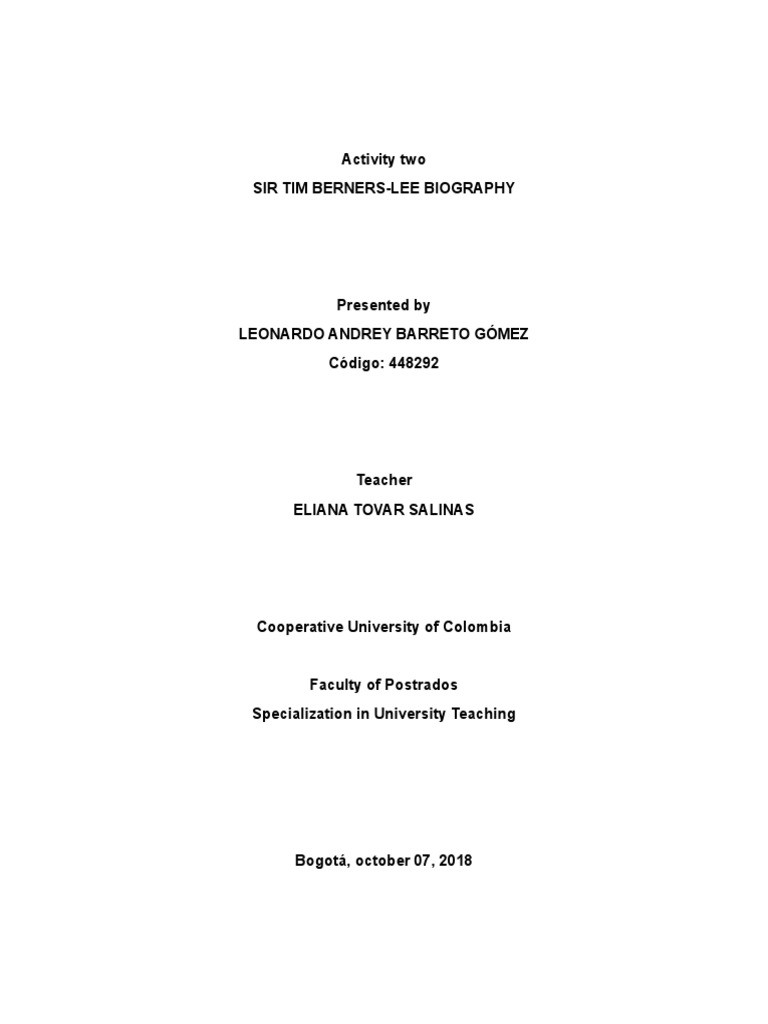 Activity Two Sir Tim Berners-Lee Biography | PDF