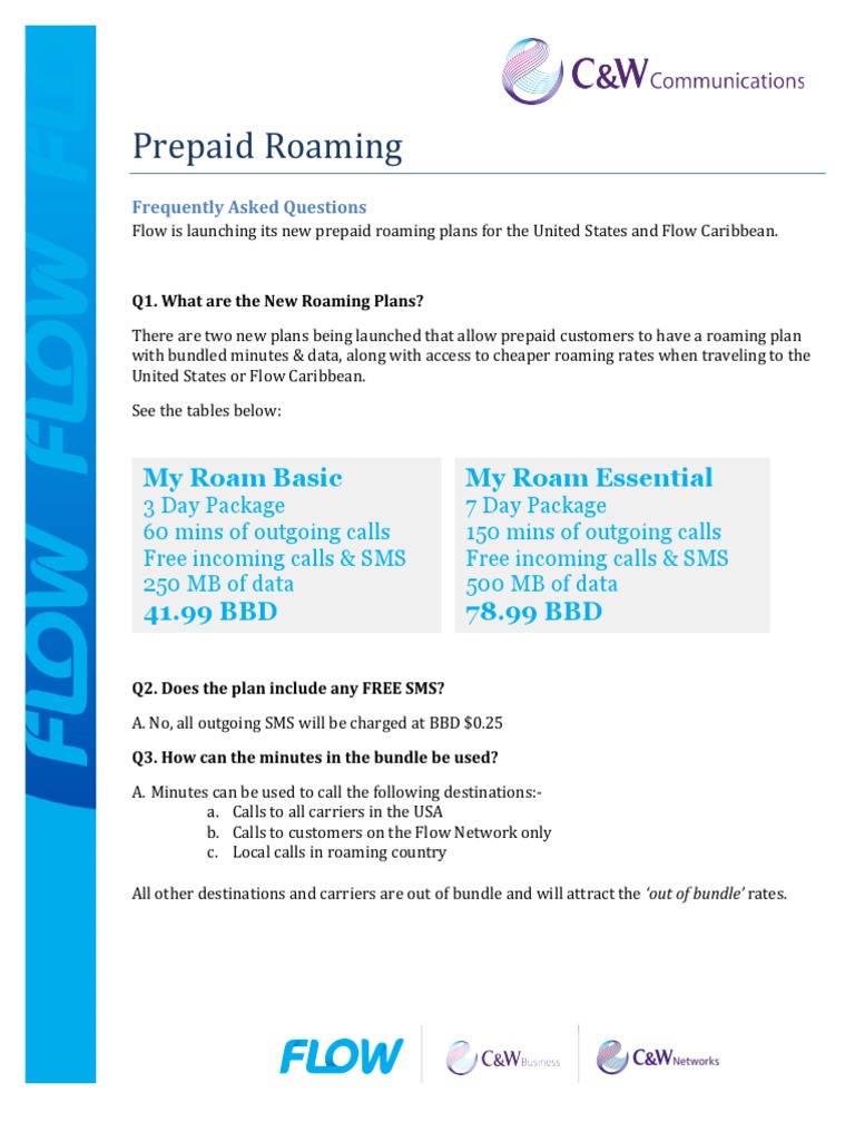 Flow Prepaid & Postpaid Roaming Plans | PDF | Roaming | Telecommunications
