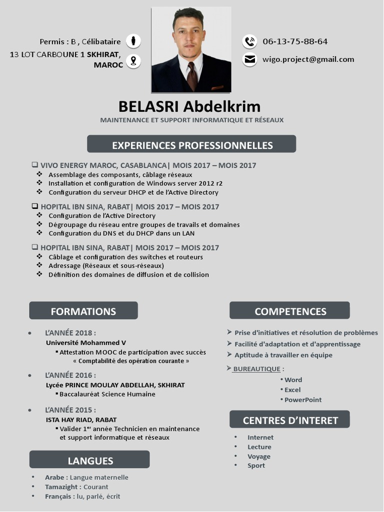CV Technicien Informatique Maroc | PDF | Réseau informatique | Informatique