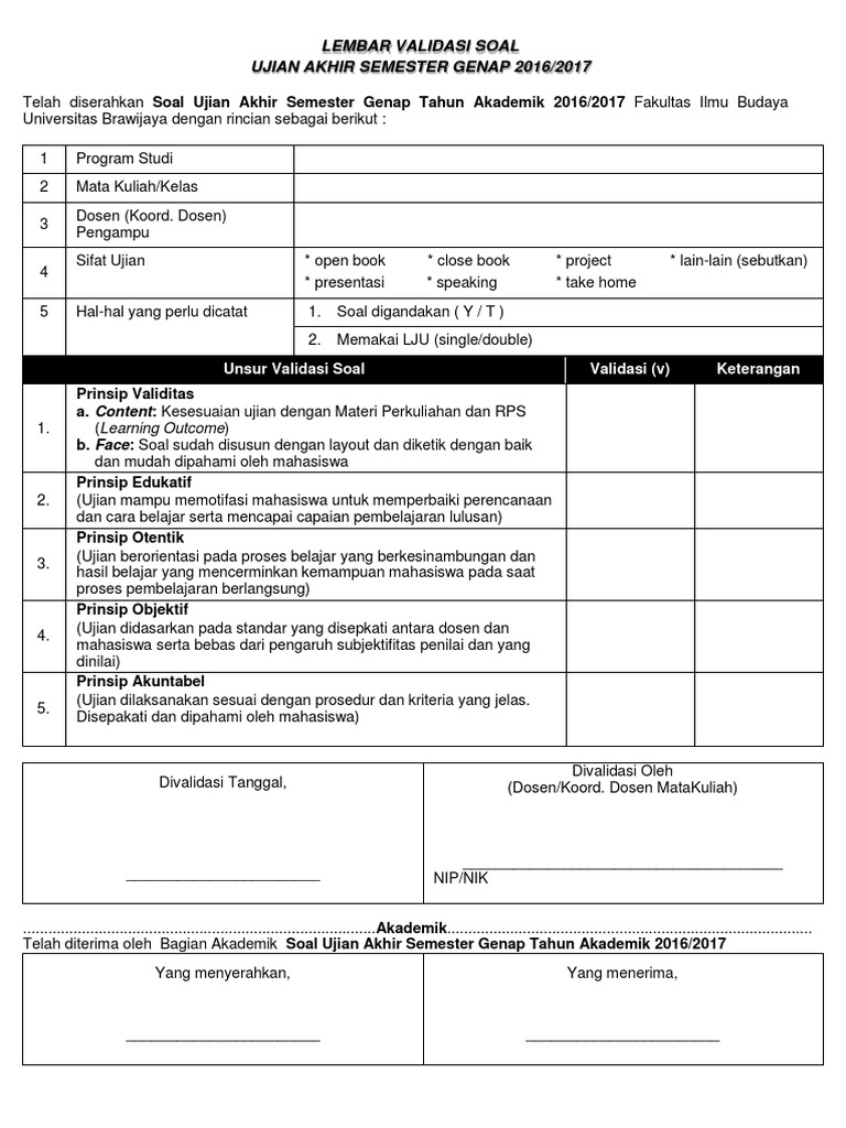Form Validasi SOAL Ujian FIB1 | PDF