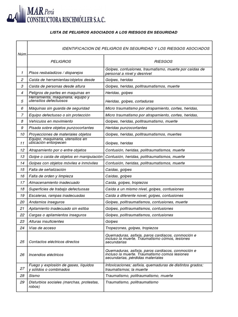 Lista de Peligros Asociados A Los Riesgos en Seguridad | PDF | Alergia ...