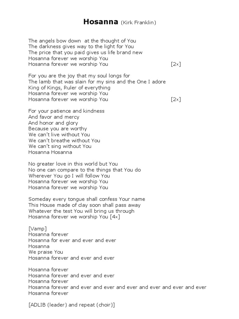 Exciting Hosanna Lyrics By Kirk Franklin Gallery