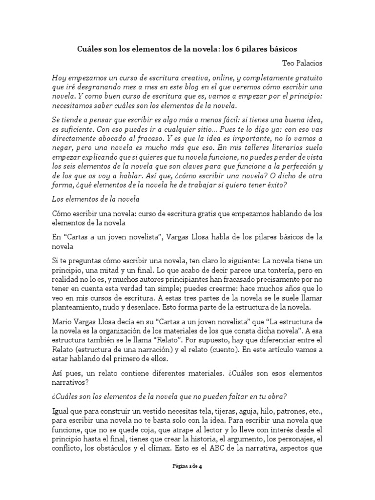 Cuáles Son Los Elementos de La Novela | PDF | Novelas | Escritura