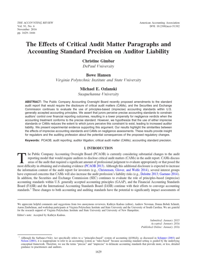 The Effects of Critical Audit Matter Paragraphs and Accounting Standard ...