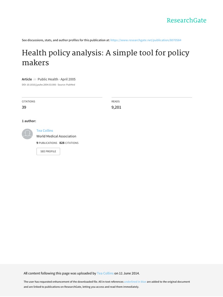 Health Policy Analysis A Simple Tool For Policy Makers | PDF | Policy ...