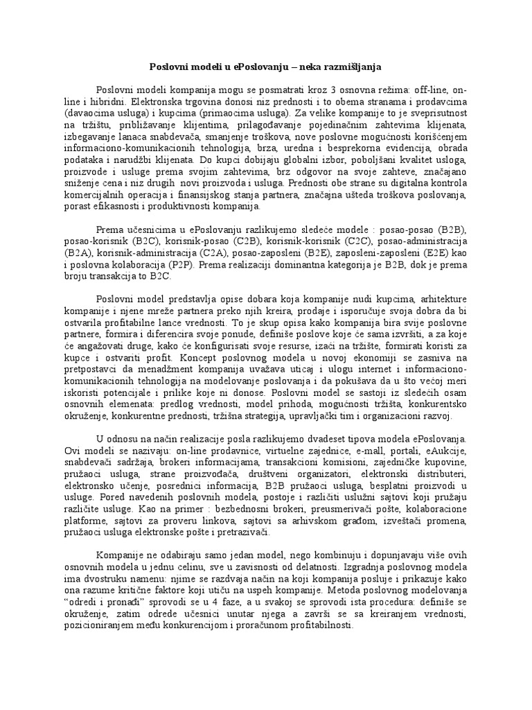 Poslovni Modeli U Eposlovanju | PDF