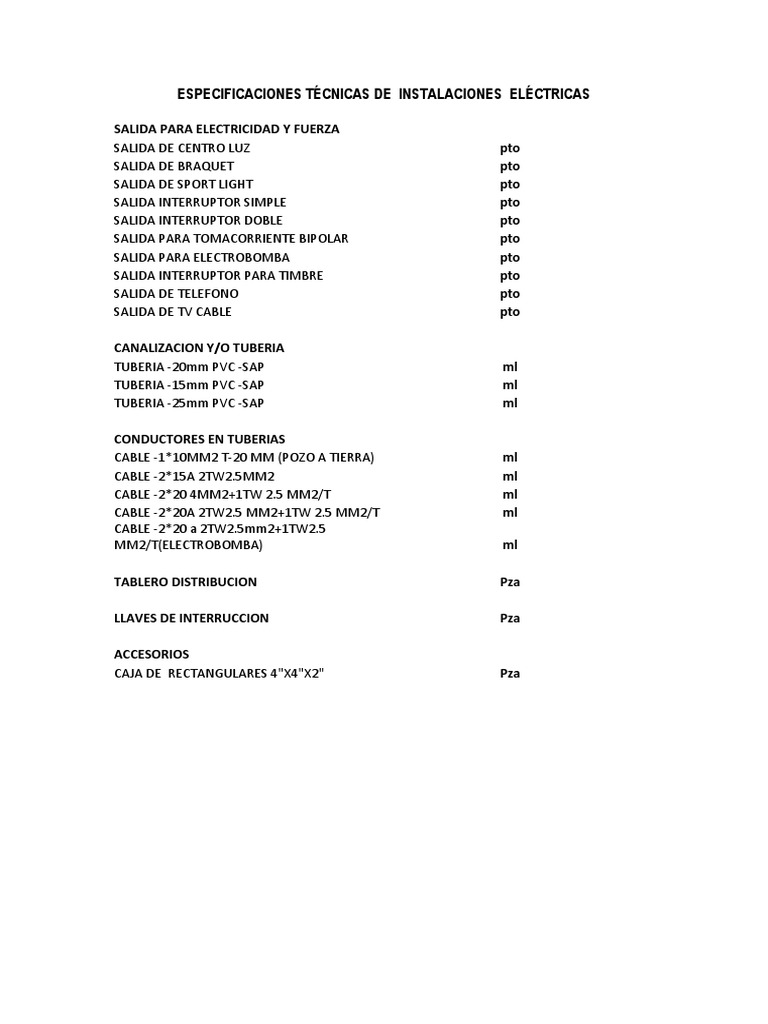 Especificaciones Tecnicas - Electricas | PDF | Cobre | Tubería (transporte de fluidos)