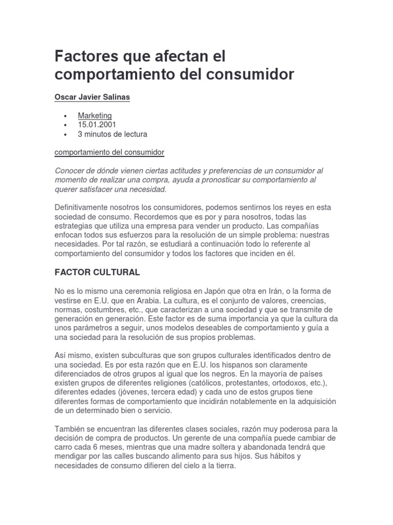 Factores Que Afectan El Comportamiento Del Consumidor | PDF | Comportamiento del consumidor ...