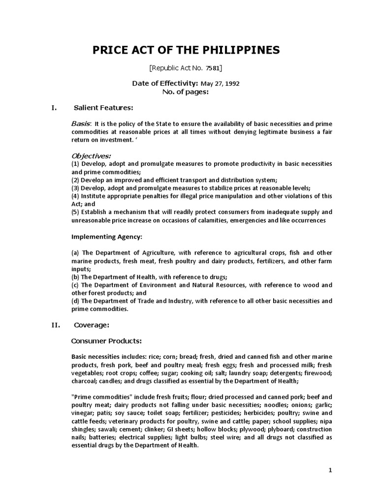 Price ACT | PDF | Agriculture | Food And Drink