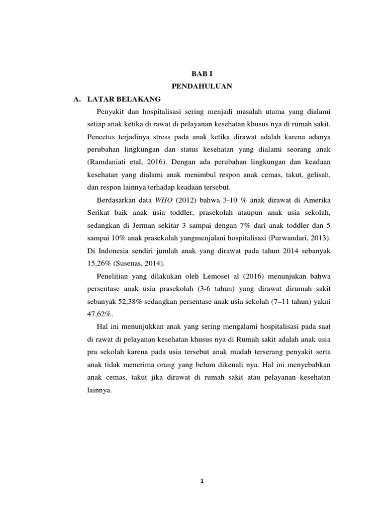 BAB I, II, III Konsep Hospitalisasi | PDF | Pengembangan Diri | Kesehatan Holistik