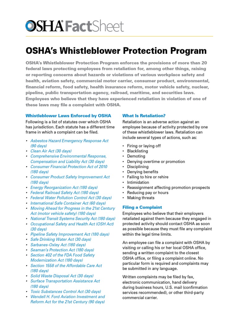 Whistle Blower | PDF | Occupational Safety And Health Administration ...