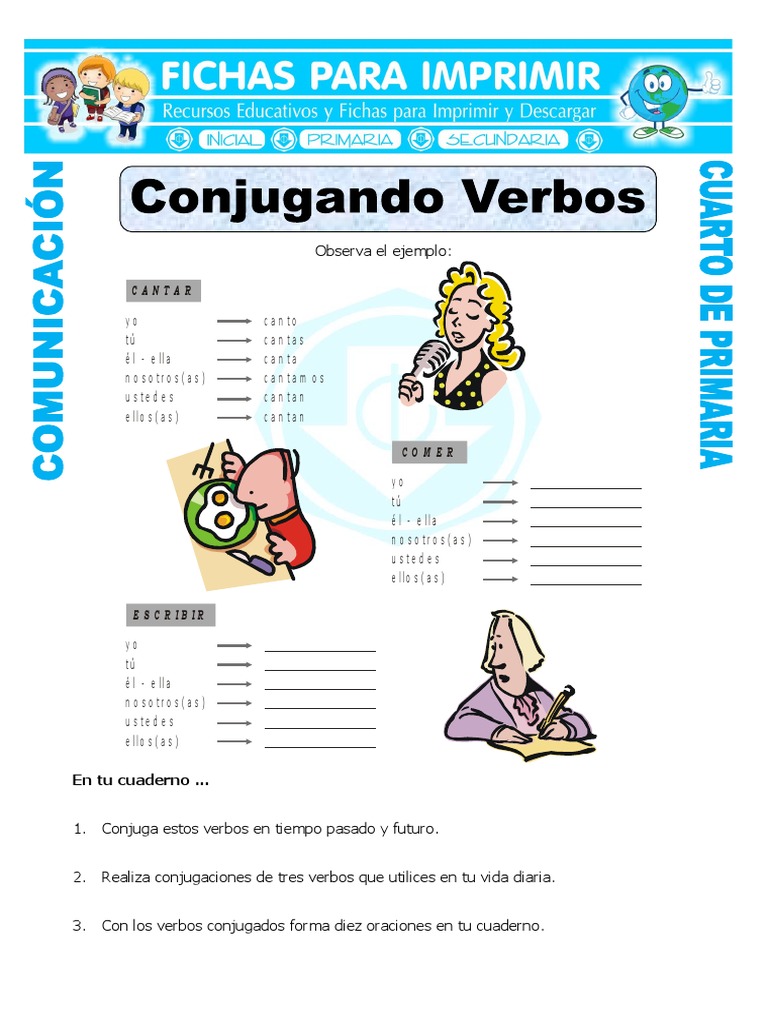 Ficha Formas Verbales Para Cuarto de Primaria | Verbo | Relaciones ...