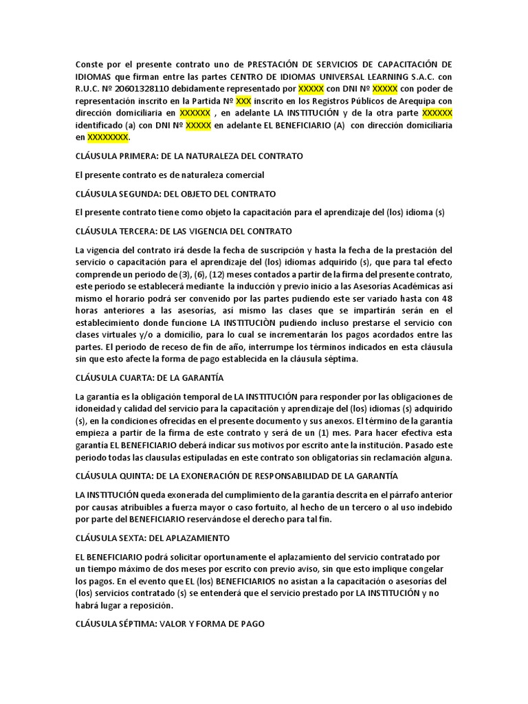 Contrato Capacitación Idiomas | PDF | Gobierno