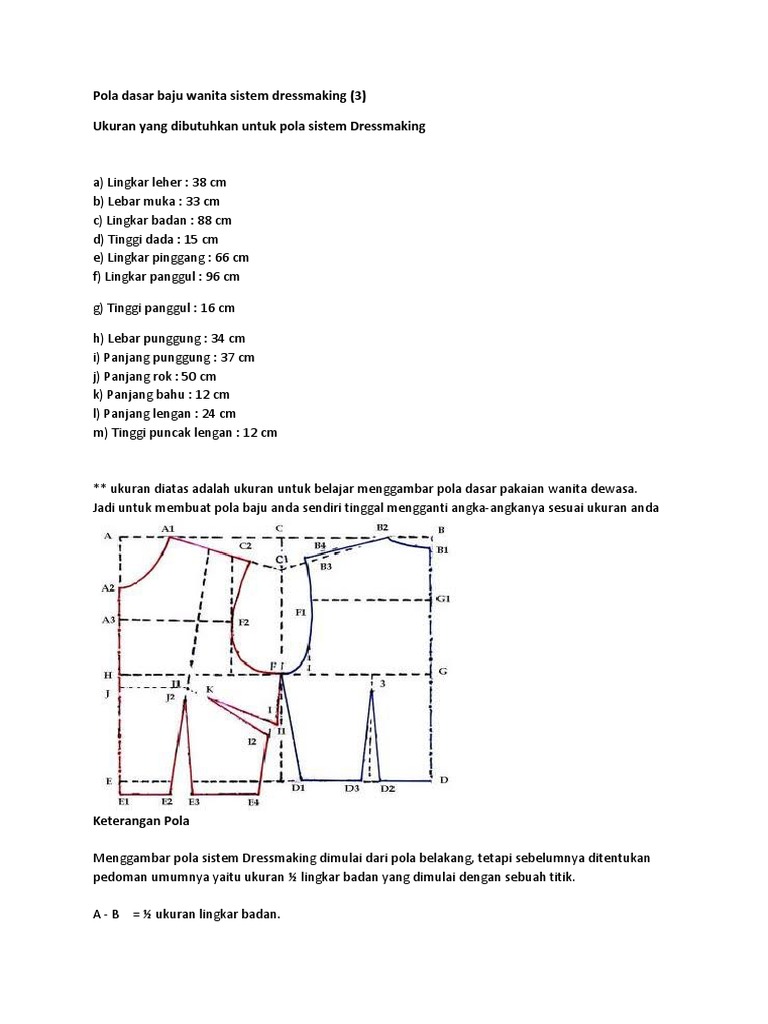 Pola Dasar Baju Wanita Sistem Dressmaking | PDF