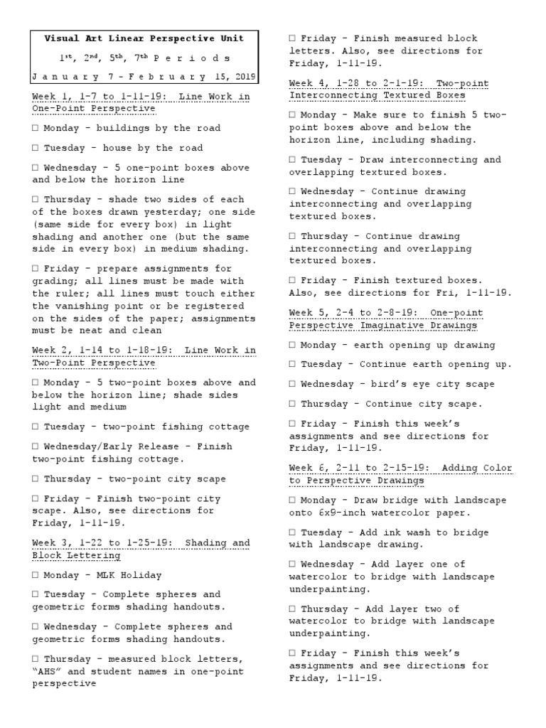 Linear Perspective Unit Syllabus | PDF | Perspective (Graphical) | Drawing