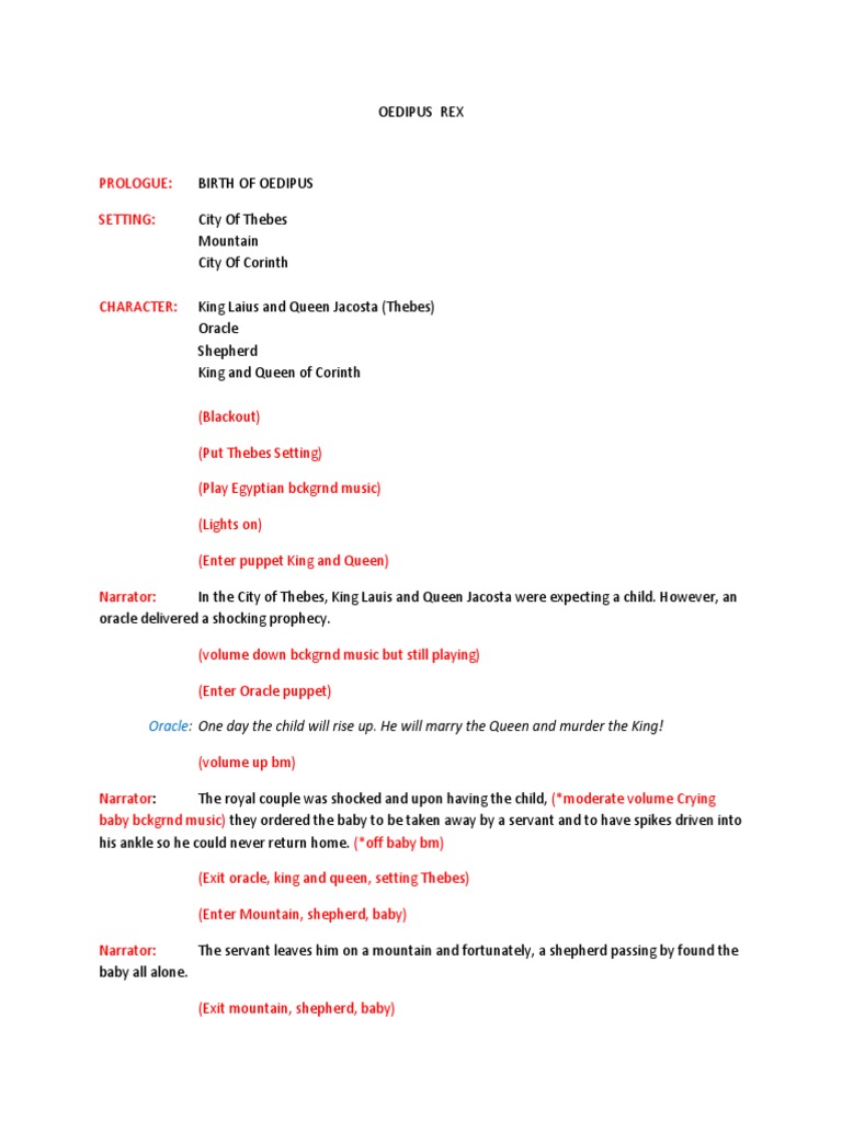 OEDIPUS REX SCRIPT Revised | PDF | Oedipus | Ancient Thebes (Boeotia)