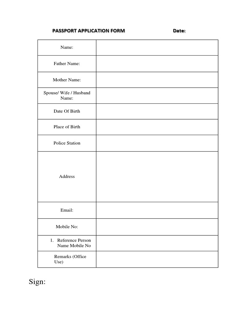 Sign:: Passport Application Form Date | PDF