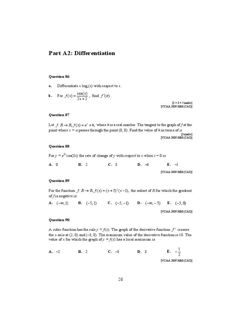 Part A2: Differentiation: = cos (x) 2x + 2, ′ π) | PDF | Derivative ...