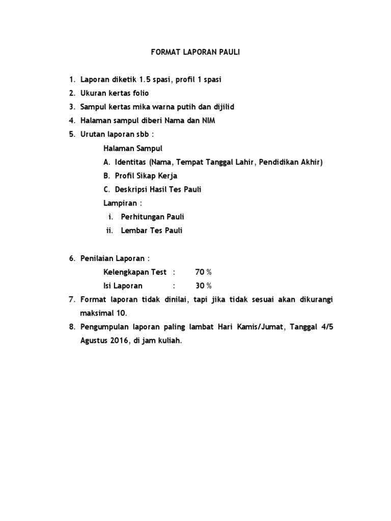 Format Laporan Pauli | PDF
