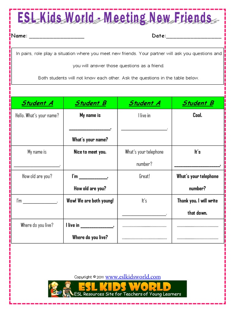 Meeting New Friends Role Play | PDF