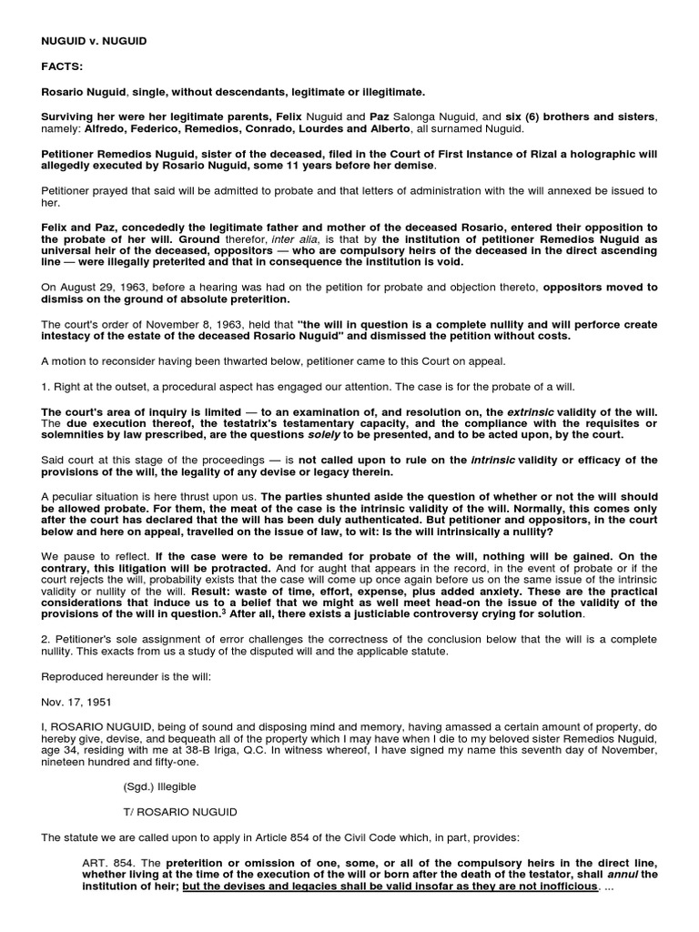 Probate Case: Nuguid Will Nullity | PDF | Will And Testament | Inheritance