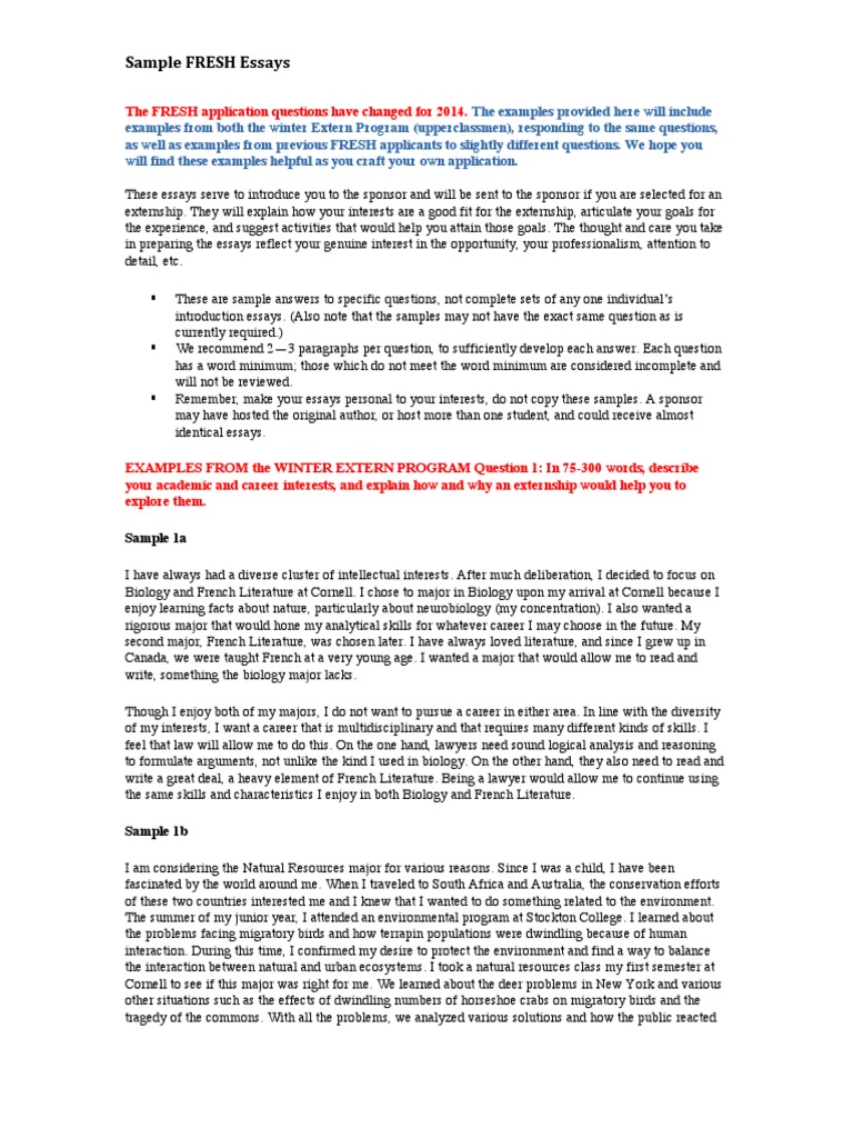 Cornell FRESH Sample Essays PDF | PDF | Actuary | Psychology