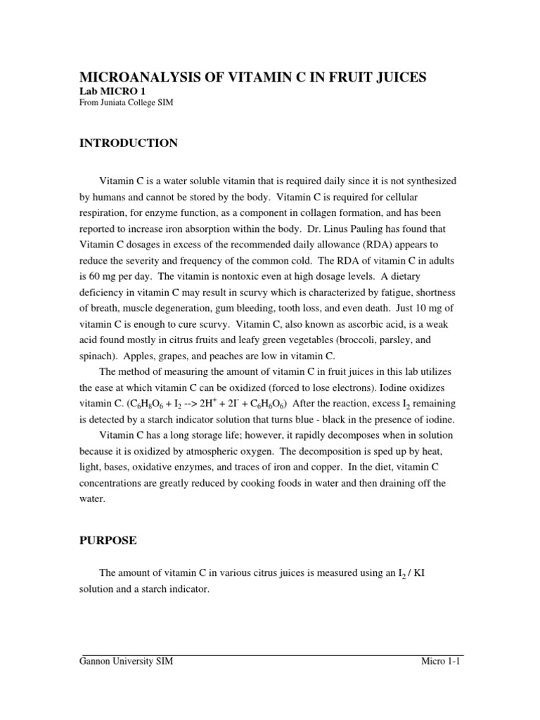 Analysis Vitamin C Fruit Juices | PDF | Vitamin C | Chemical Substances