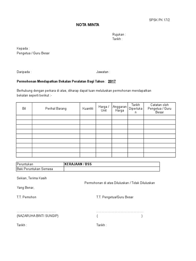 Nota Minta (Contoh) | PDF