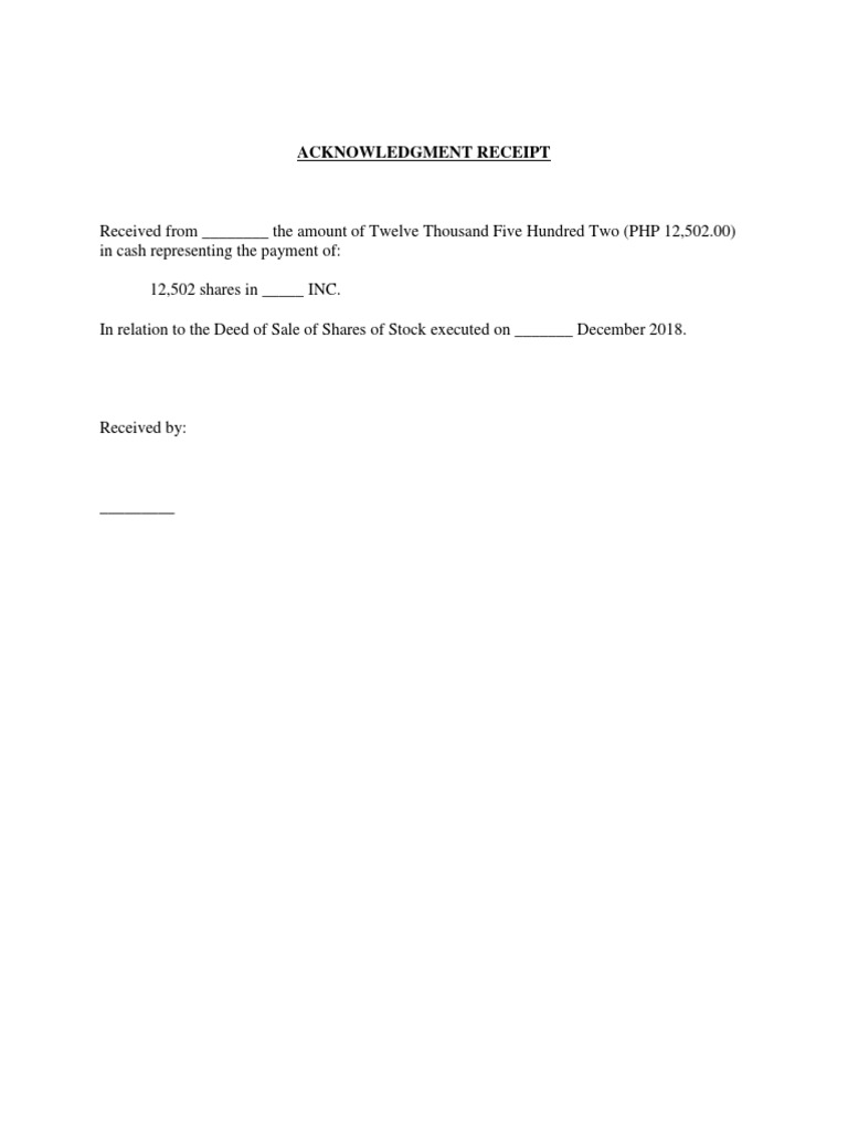 Acknowledgment Receipt for Stock Payment | PDF | Services (Economics ...