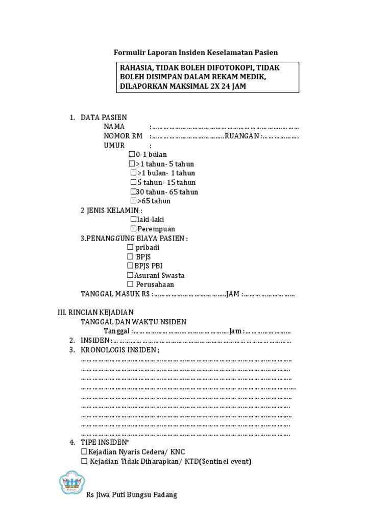 Formulir Laporan Insiden Keselamatan Pasien | PDF