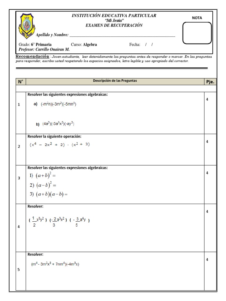 Algebra Primaria 6 | PDF | Álgebra | Enseñanza de matemática