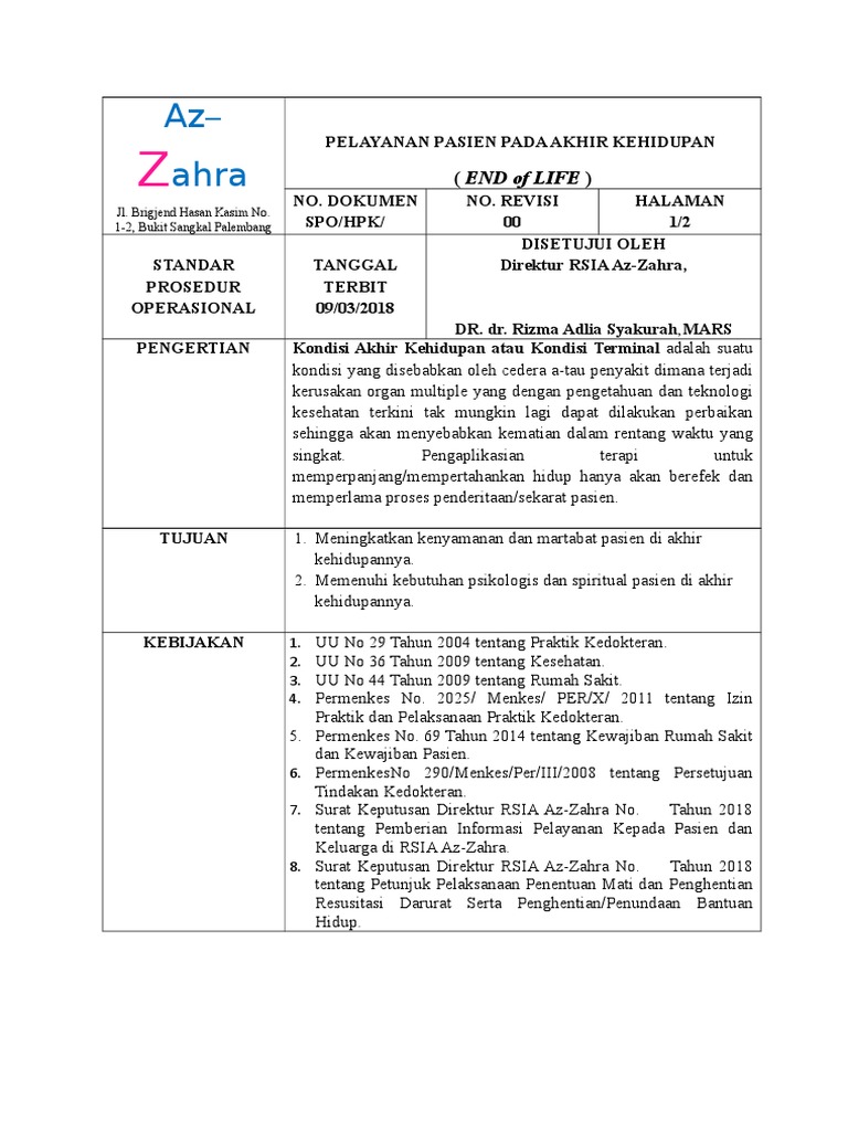Sop Pelayanan Pasien Tahap Terminal | PDF