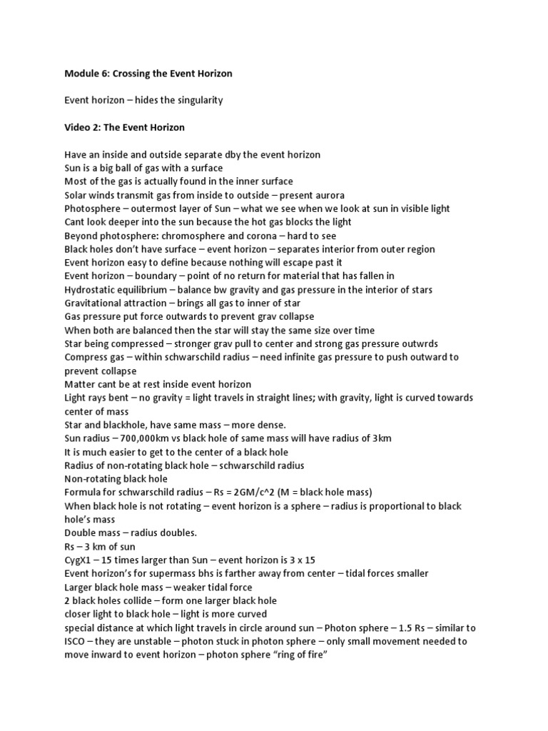 Module 6: Crossing The Event Horizon | PDF | Black Hole | Event Horizon