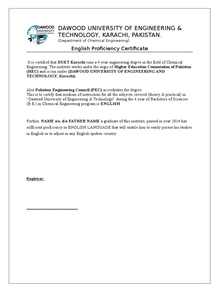 English Proficiency Certificate | PDF