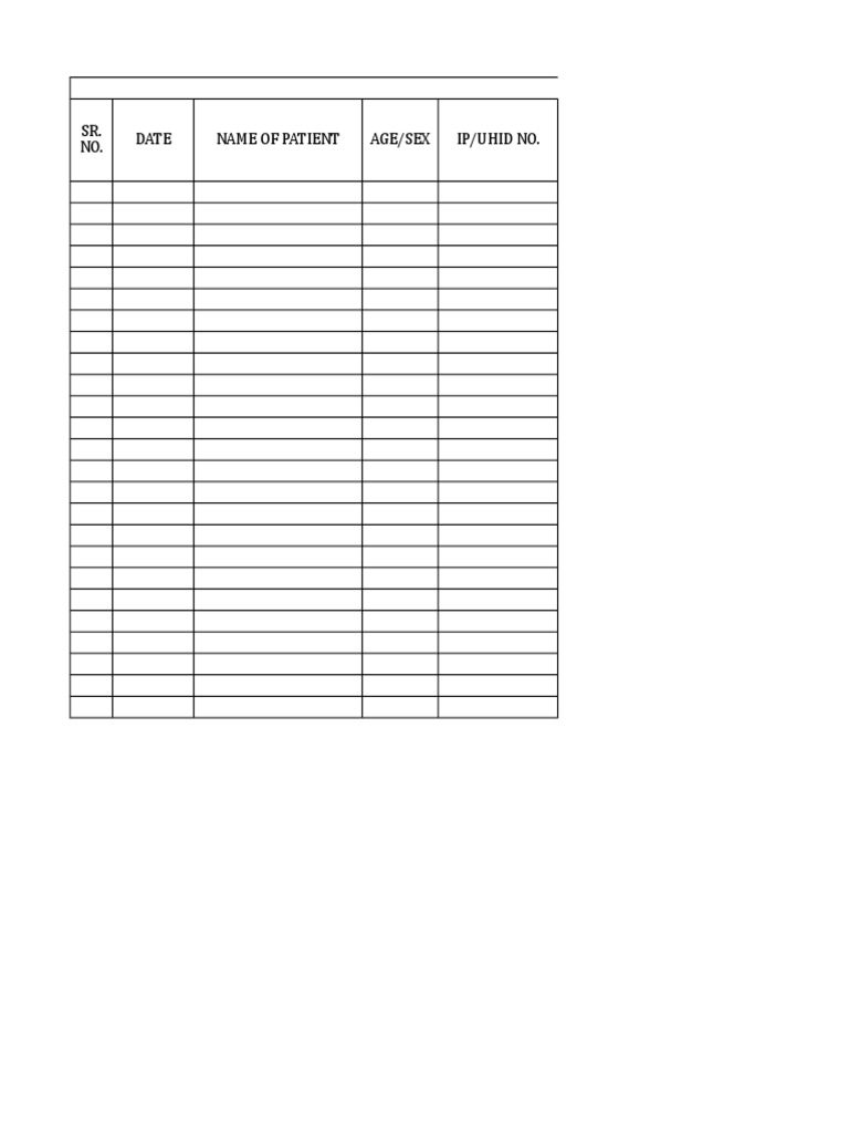Operation Theatre Master Register Format | PDF
