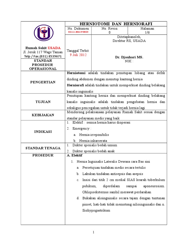 Sop Herniotomi Dan Herniorafi | PDF