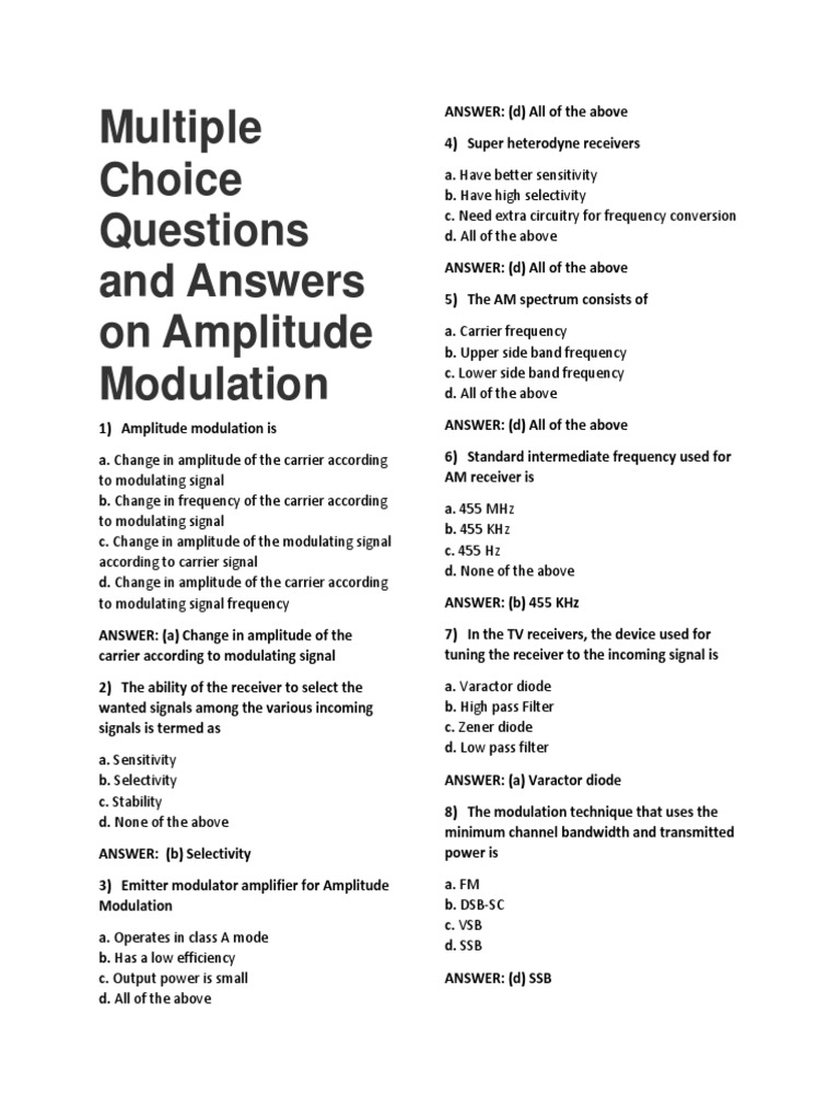 AM Modulation Multiple Choice Questions | PDF | Frequency Modulation | Modulation