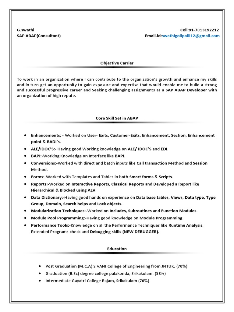 Swathi ABAP Fresher | PDF | Computer Programming | Software Engineering Swathi ABAP Fresher | PDF | Computer Programming | Software Engineering